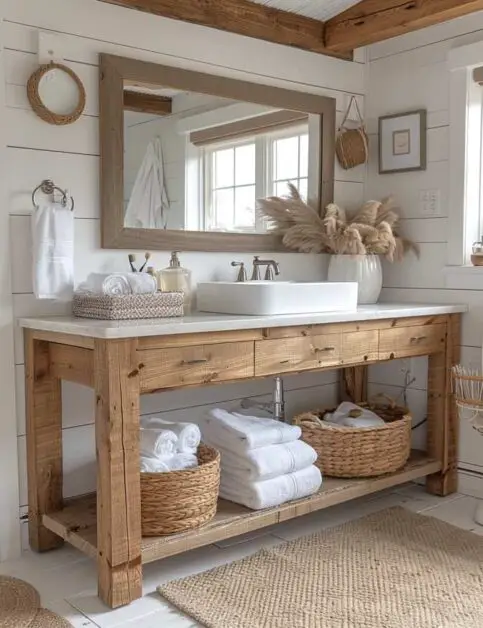 35 Charming Farmhouse Single Sink Bathroom Vanity Ideas
